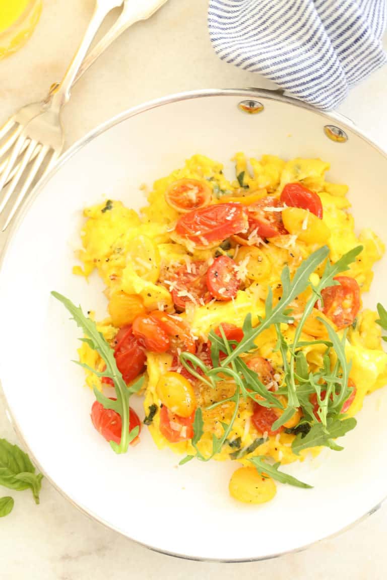Tomato Basil Scrambled Eggs - The Harvest Kitchen
